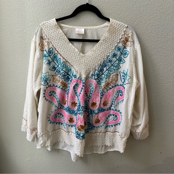 indian star | Tops | Indian Star Vintage White Embroidered Bohemian ...